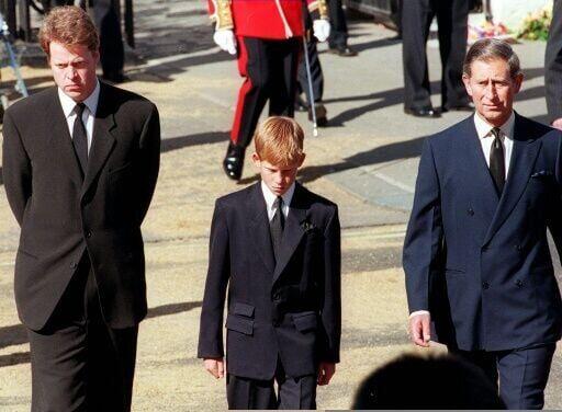 Prince Harry, as a boy, walking with his father Prince Charles and ...