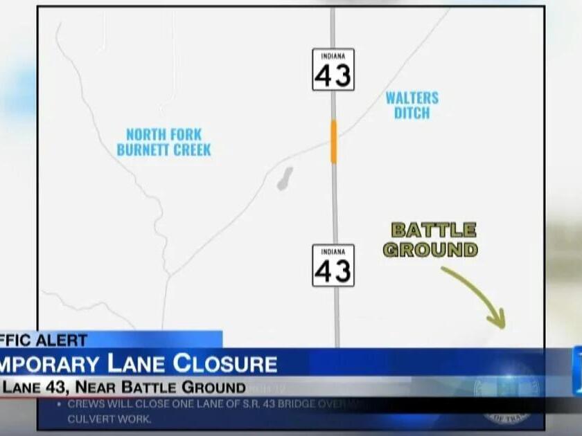 INDOT announce temporary lane closure near Battle Ground