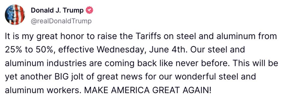 Trump Doubles Steel Tariffs To 50% Saying It Will 'Secure' American ...