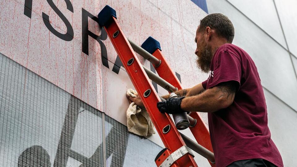 The Jewish Museum's Israeli flag in Philadelphia was defaced with red ...