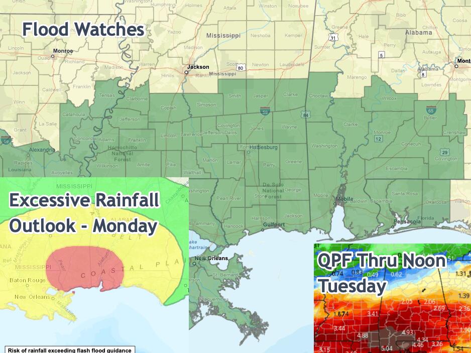 Excessive Rainfall Threat Monday and Tuesday