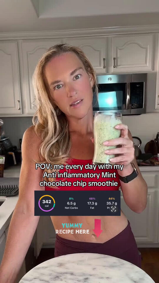 Anti-Inflammatory Protein shake 35g protein Mint chocolate chip 1/2 cup unsweetened almond milk ...