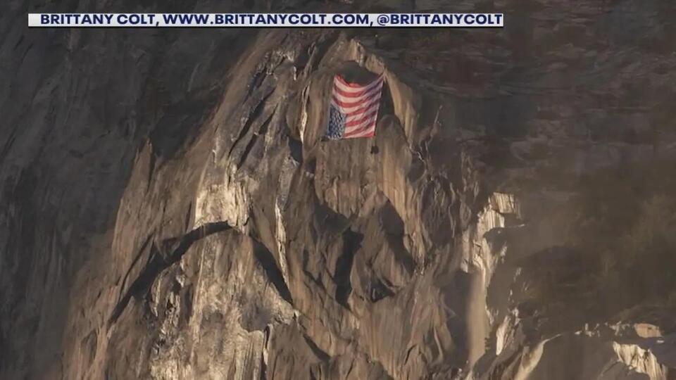 Upside down US flag hung over El Capitan in Yosemite National Park ...
