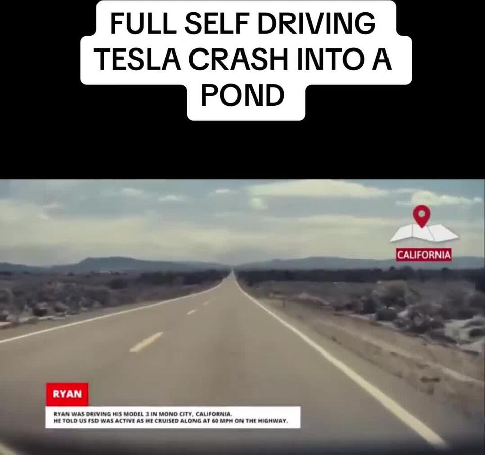 FULL SELF DRIVING TESLA CRASH INTO A POND ...