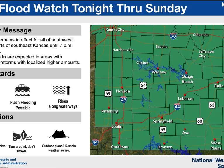 Forecast: Stormy weather; portion of Texas County under flood warning