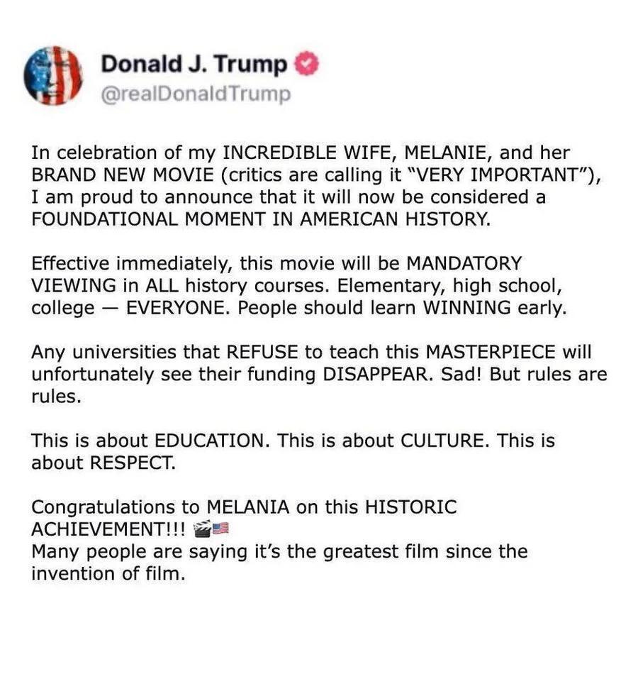 Fact Check: Trump Did NOT Make The Melania Movie Mandatory In History ...