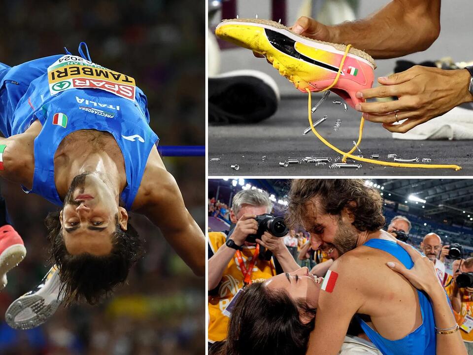 Italian Olympian breaks high-jump record before faking injury, jokingly ...