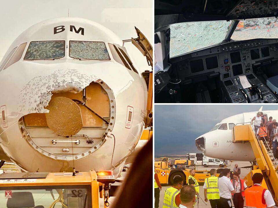 Hailstorm causes major damage to nose, cockpit windows of Austrian ...