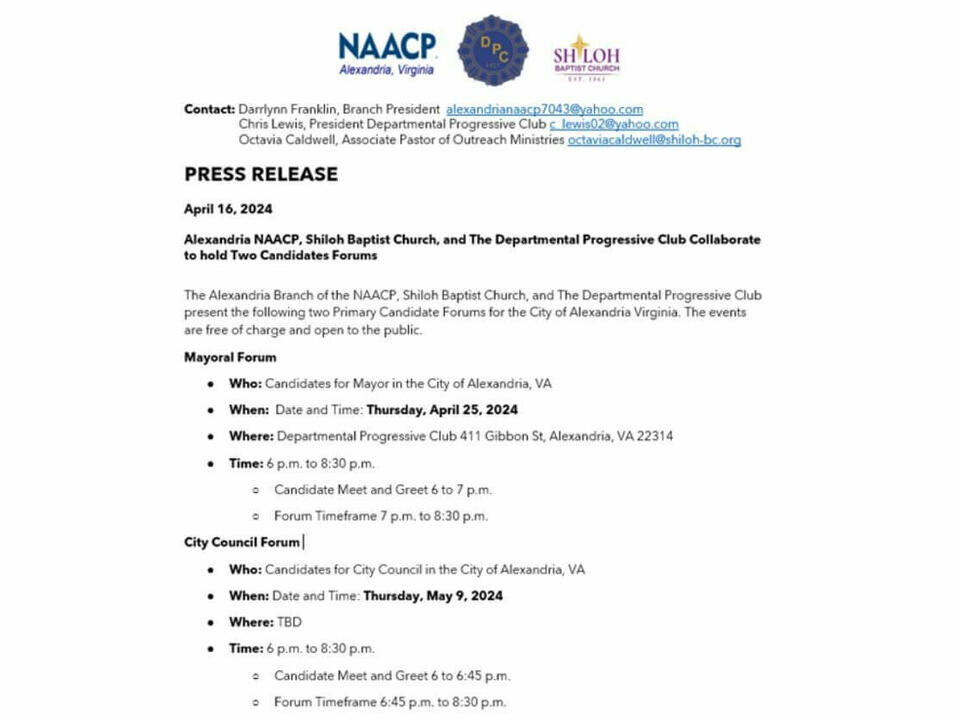 Alexandria NAACP, Shiloh Baptist Church, and The Departmental ...
