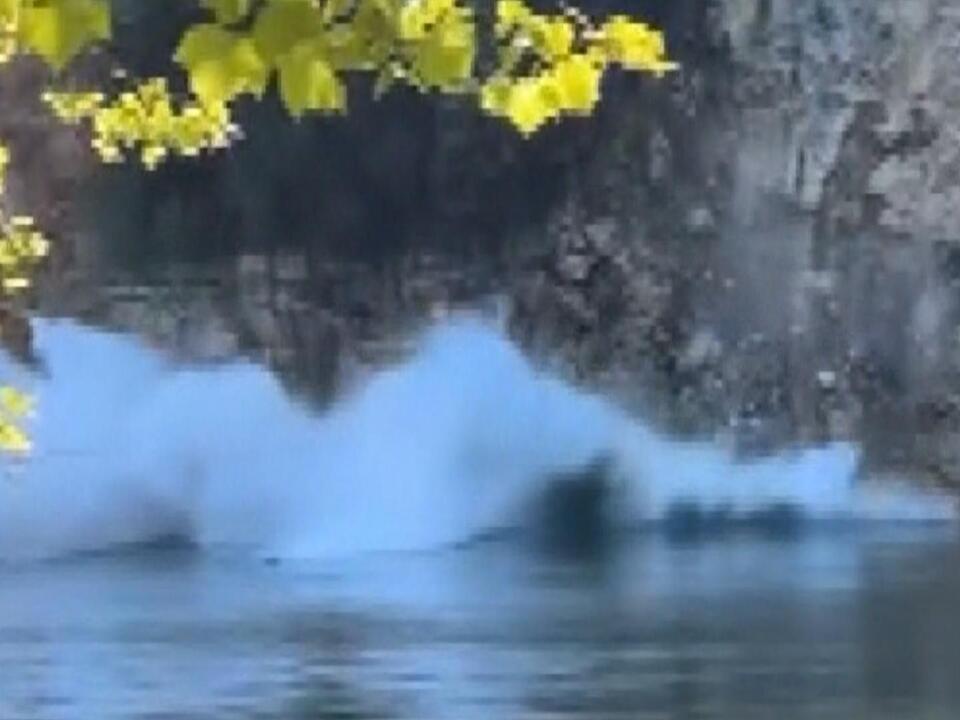Wild video shows massive rock wall collapsing into Mead's Quarry Lake