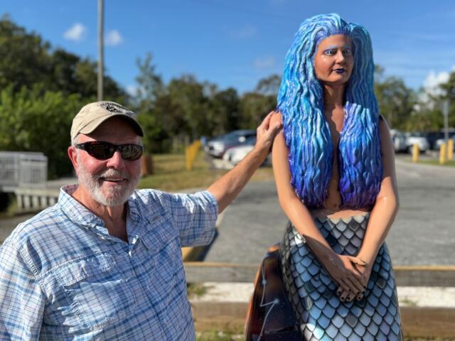 Beloved mermaid statue finally returns home after Helene nearly stole ...