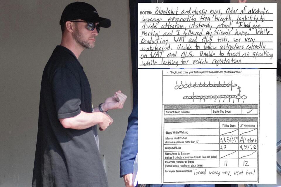 Justin Timberlake had ‘bloodshot, glassy’ eyes, claims to have had just ...