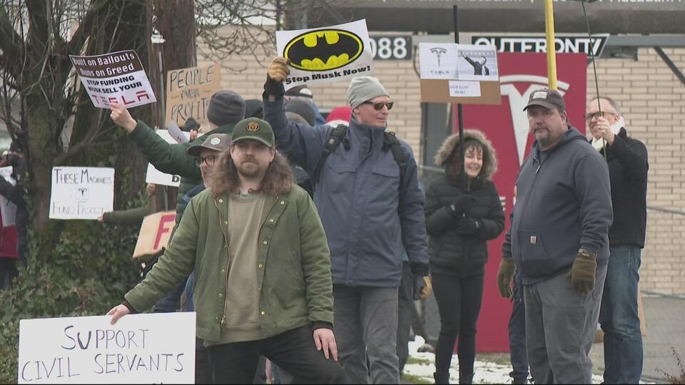 Portland demonstrators rally against Elon Musk, DOGE outside of Tesla ...