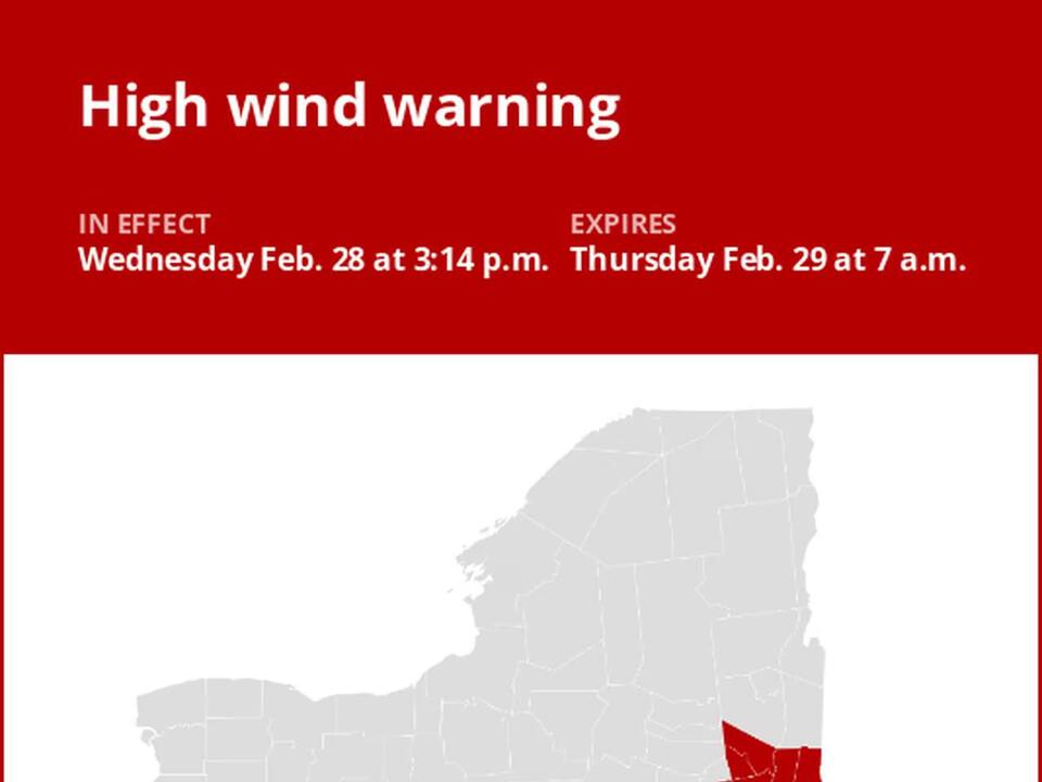 NY weather: High wind warning issued for New York until Thursday morning