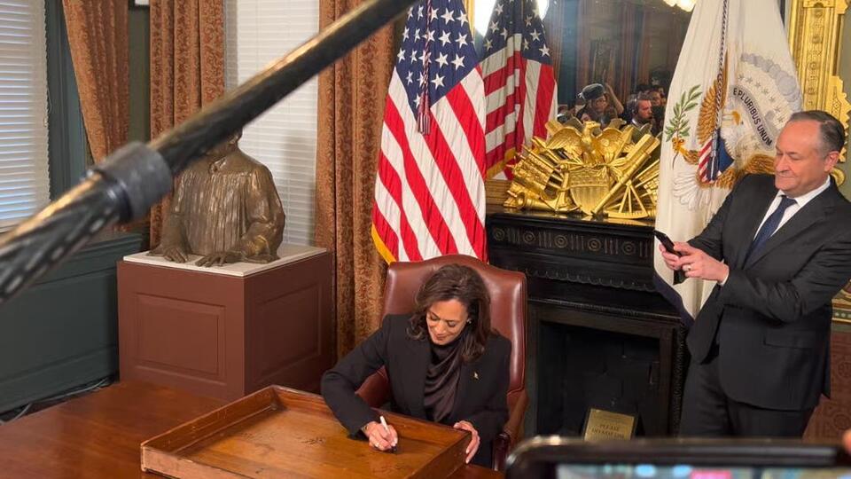 Kamala Harris etches her name in history with desk signing and hints at ...