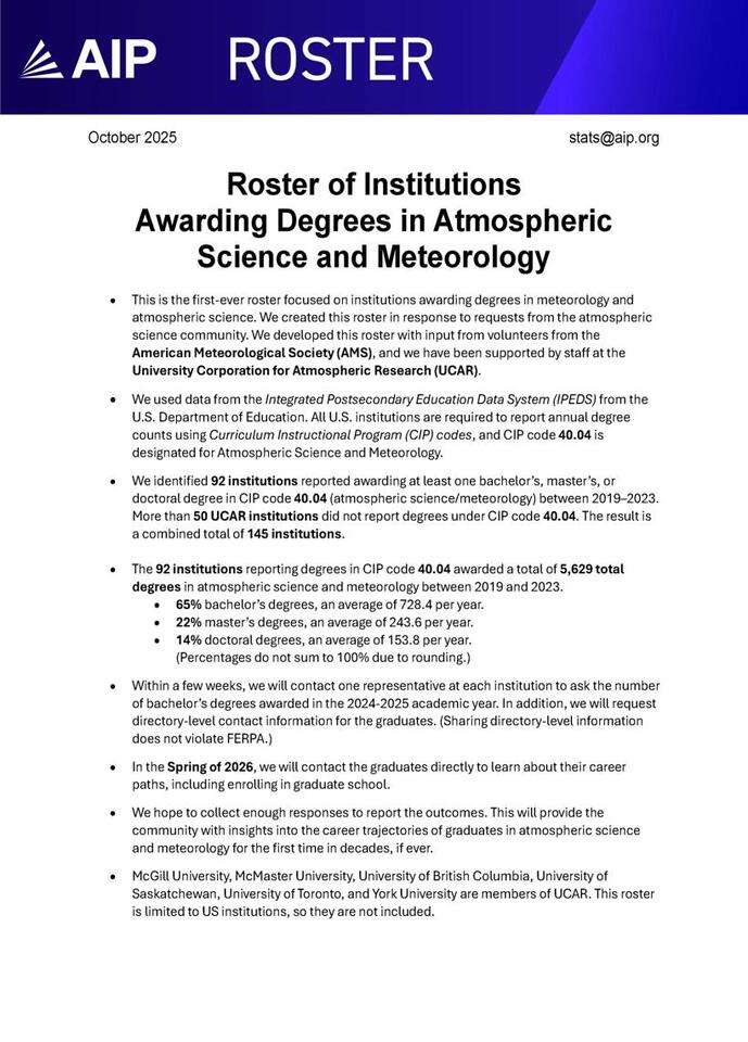 Roster of Institutions Awarding Degrees in Atmospheric Science and ...