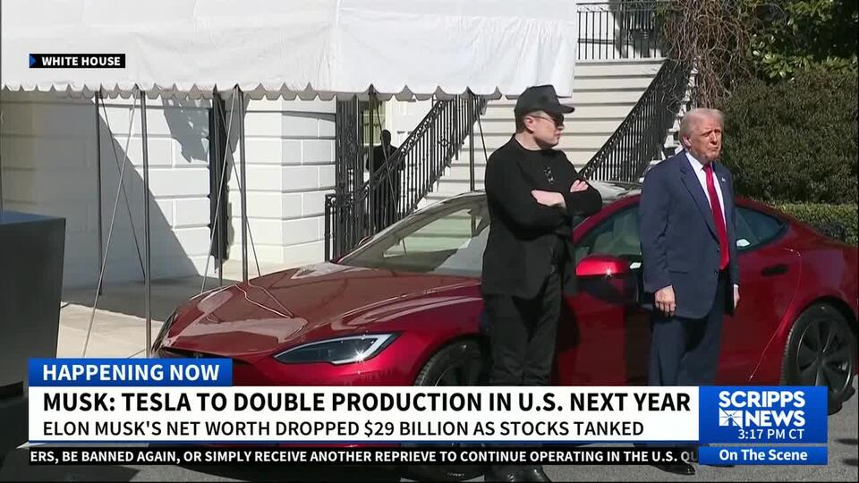 Trump touts Tesla in front of the White House as automaker's stock ...