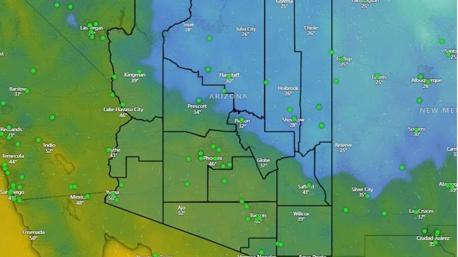 Arizona Hit by Cold Air Advection: Temperatures Crash With Wind and ...