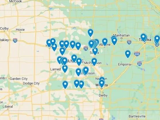 Map the dividing line between eastern and western Kansas