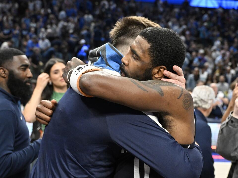 Kyrie Irving Reacts To His Father Celebrating With Luka Doncic's Father ...